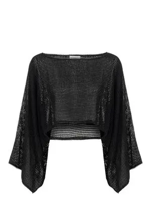 LILAMIE Carmen Loose Fit Long Sleeve Beach Blouse - Black