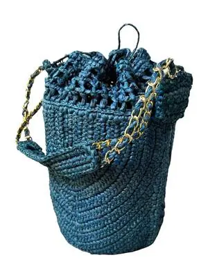 ZANATANY CONCEPTS Buckety Raffia Bucket Bag With Chain Strap - Blue