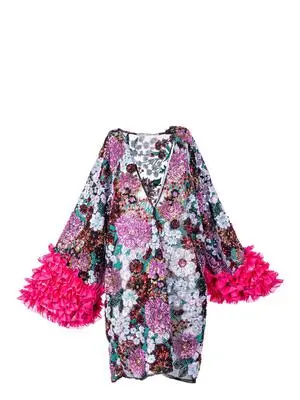 HARLOW LOVES DAISY Floral Sequin Jacket With Frill Detail - Pink