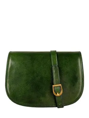 TIME RESISTANCE Leather Saddle Messenger Bag Green