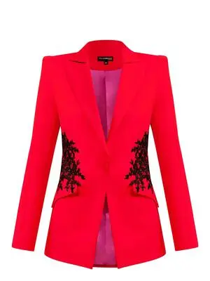 TIA DORRAINE Fitted Blazer With Embroidery - Red