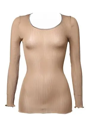 AROMATIQUE Ribbed Silk Crewneck Top - Brown