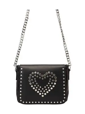 JUAN-JO Leather Crossbody Bag With Silver Studs - Black