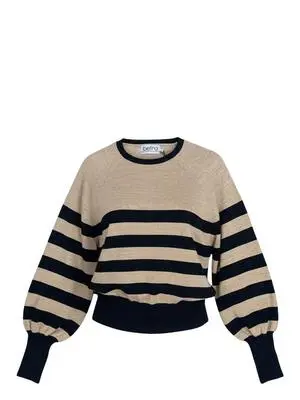 BEIRA Cotton Stripe Jumper With Lantern Sleeves - Blue/white