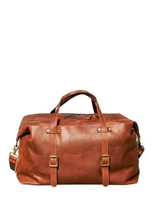 TOURI Large Genuine Leather Holdall - Brown