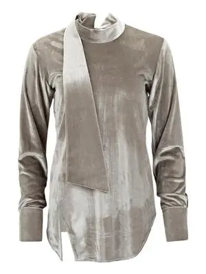 BOUTIQUE KAOTIQUE Velvet Long Sleeve Top - Silver