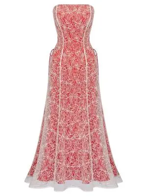 ELSAVA Printed Corset Maxi Dress - Red