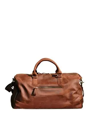 TOURI Leather Gym And Overnight Bag - Brown