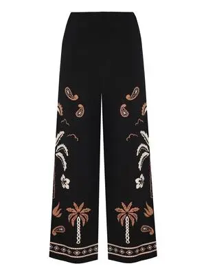 Loveist Store Knit Wide Leg Trousers With Graphic Pattern - Black