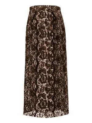 L2R THE LABEL Lace Draped Pencil Skirt - Brown