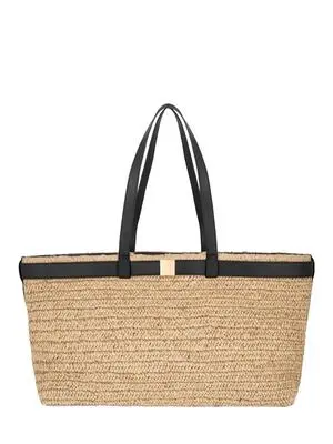 APATCHY LONDON Esme Raffia Tote Bag With Leather Trim - Black
