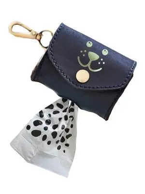 VIDA VIDA Dog Face Leather Dog Poop Bag Holder - Blue