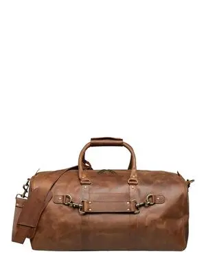 HIDES LEATHER CO. Handmade Leather Duffle Bag With Luggage Tag - Brown