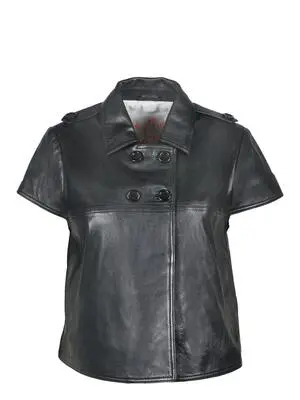 FREAKY NATION Leather Short Sleeve Jacket - Black