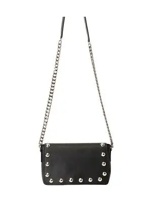 JUAN-JO Leather Studded Crossbody Bag - Black