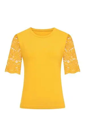 SOPHIE CAMERON DAVIES Cotton Jersey T-shirt With Lace Sleeves - Orange