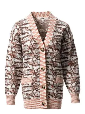 FULLY FASHIONING Jacquard Knit Cardigan - Brown