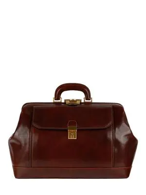 TIME RESISTANCE Large Italian Leather Doctor Bag - Brown