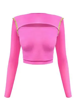 MONOSUIT Long Sleeve Crop Top With Mesh And Cutout Detail - Pink