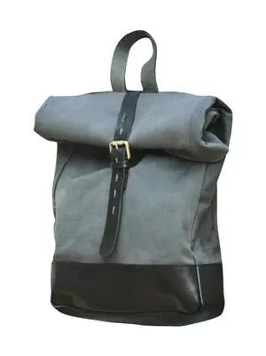 VIDA VIDA Canvas And Leather Roll Top Backpack - Grey/black