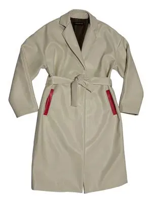 CIRCULAR PATH Vegan Leather Coat With Belt - Red