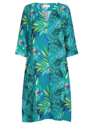 NOLOGO-CHIC Persian Leaf Zen Linen Dress - Blue
