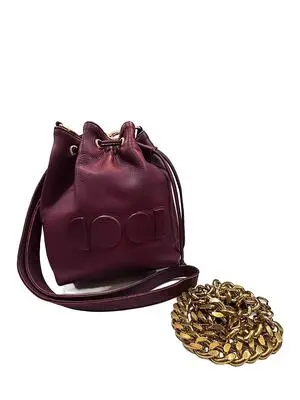COOL CREATIVE Leather Bucket Bag With Metal Chain - Red