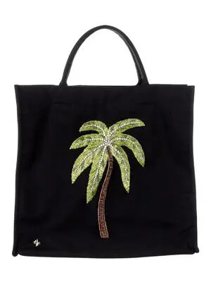 LAINES LONDON Couture Hand Embellished Coconut Palm Tree Tote Bag - Black