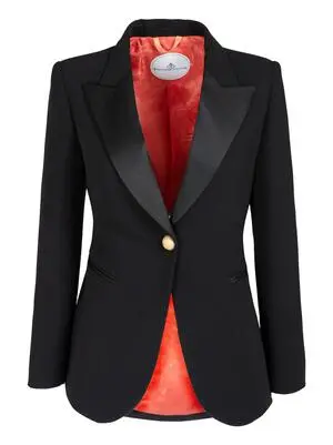 THE EXTREME COLLECTION Premium Crepe Blazer With Satin Flaps - Black
