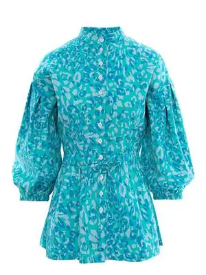 CONCEPT A TROIS Abstract Printed Tunic Blouse - Blue