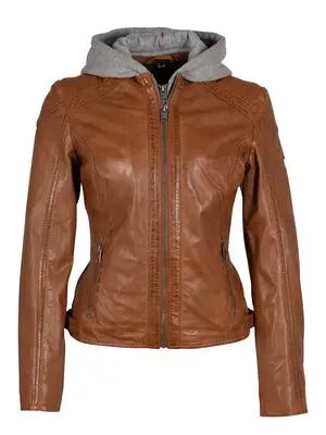 MAURITIUS Leather Zip-Up Jacket With Fleece Hood