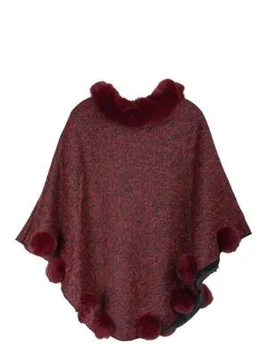 Saachi Faux Fur Pom-pom Poncho - Red