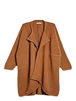 Saachi Oversized Waffle Knit Collared Jacket - Brown