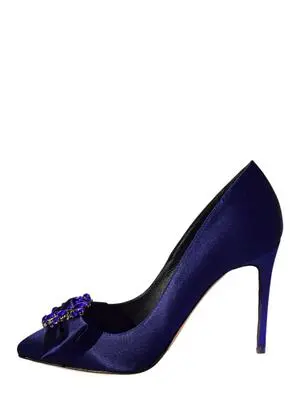AETHRA SHOES Satin Pumps With Crystal Embellishment - Blue