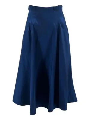 MONZLAPUR NEW YORK Box Pleated Taffeta Midi Skirt - Blue