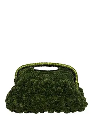 SPRINGMOONATELIER Floral Velvet Crochet Bag - Green