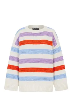 CARA & THE SKY Lauren Rainbow Crochet Stripe Jumper - White/blue