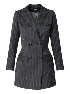 AVENUE N°29 Double-breasted Striped Wool Blazer - Black