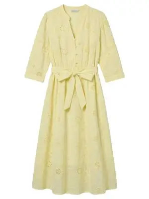 LATELIER LONDON Broderie Anglaise Cotton Midi Dress - Yellow