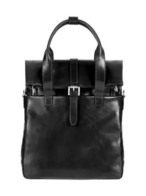 TIME RESISTANCE Convertible Leather Backpack Shoulder Bag - Black