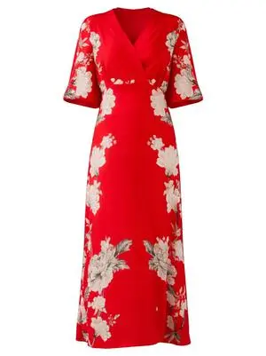 RAISHMA Frankie Floral Printed V-neck Maxi Dress - Red