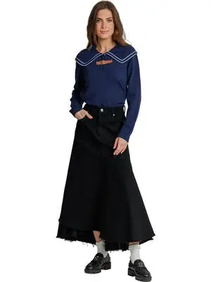 LOU&UP (FORMERLY LOUP CLOTHING) Stretch Denim Asymmetrical Hem Skirt - Black