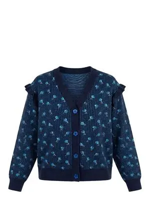 ARTO. Floral Cardigan With Detachable Sleeves - Blue