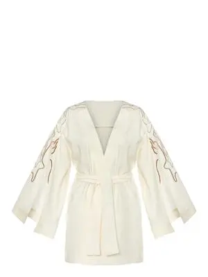 WOMEN & WOMEN Woven Embroidered Cape Kimono - Beige/white
