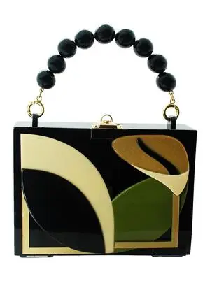 GISSA BICALHO Handmade Acrylic Clutch With Detachable Straps - Black/brown