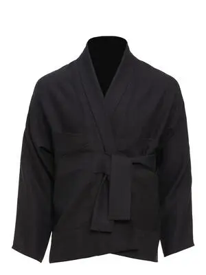 MOE Vest Jacket With Double Pockets And Tie Detail - Blue