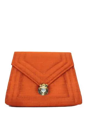 RICHA SHARMA Handcrafted Silk Clutch - Brown/orange