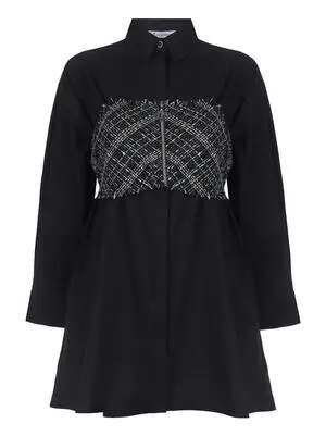 MIRIMALIST Oversized Poplin Shirt With Tweed Bustier - Black