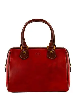 TIME RESISTANCE Leather Barrel Bag - Red