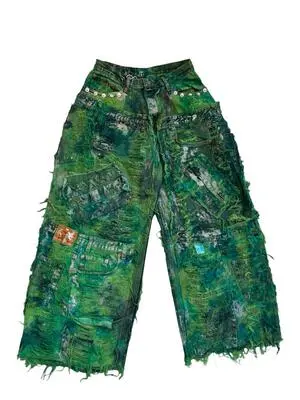 ZASTASTUDIO Wearable Ruins Shredded Wide Leg Pants Two - Green